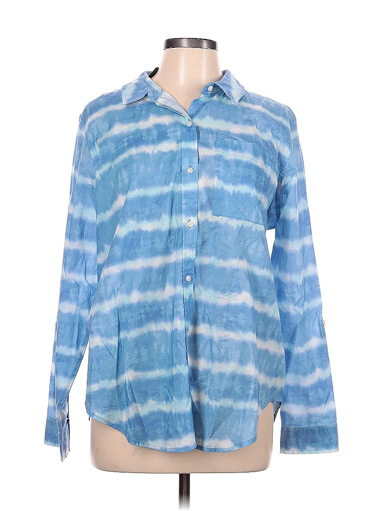 L.L.Bean 100% Organic Cotton Tie-dye Blue Long Sleeve Button-Down Shirt Size L - 55% off | ThredUp
