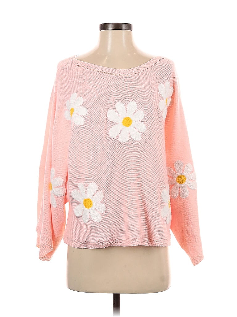 Bibi 100% Polyester Floral Pink Pullover Sweater Size S - 50% off | ThredUp