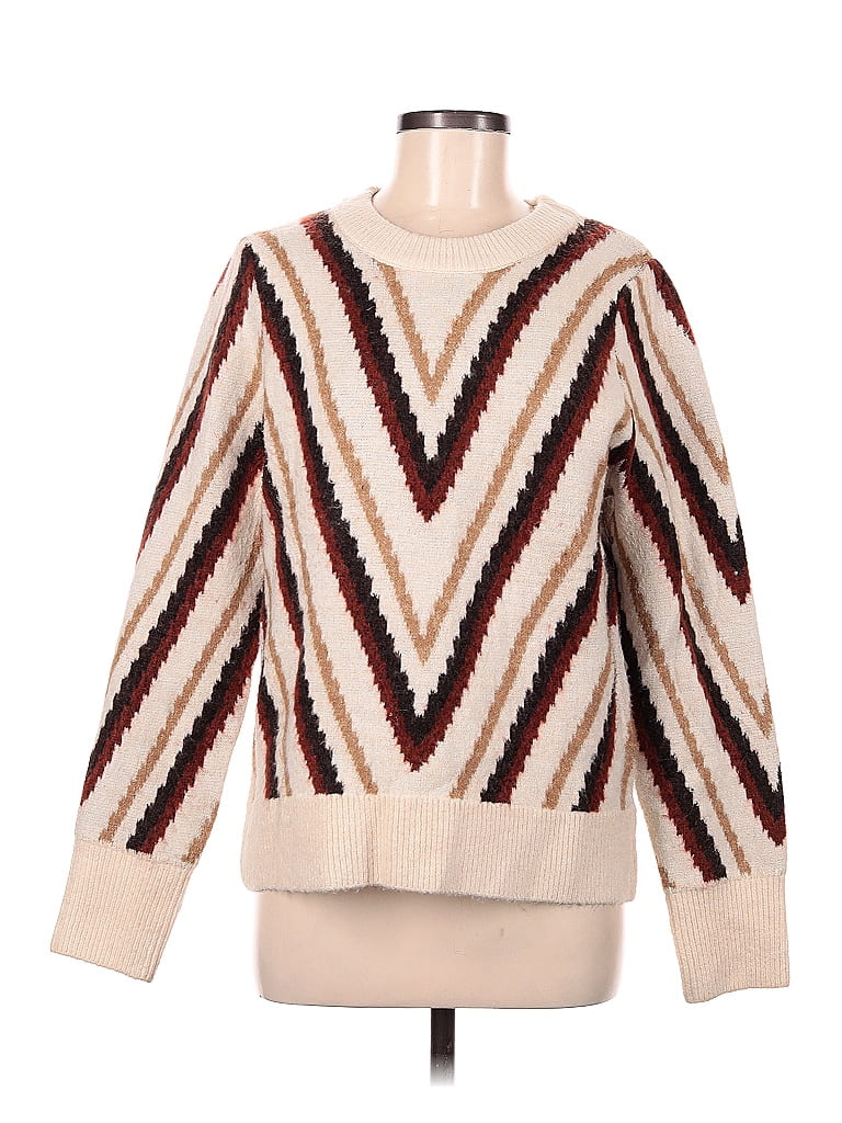 Evereve Chevron-herringbone Stripes Ivory Pullover Sweater Size M - 68% ...