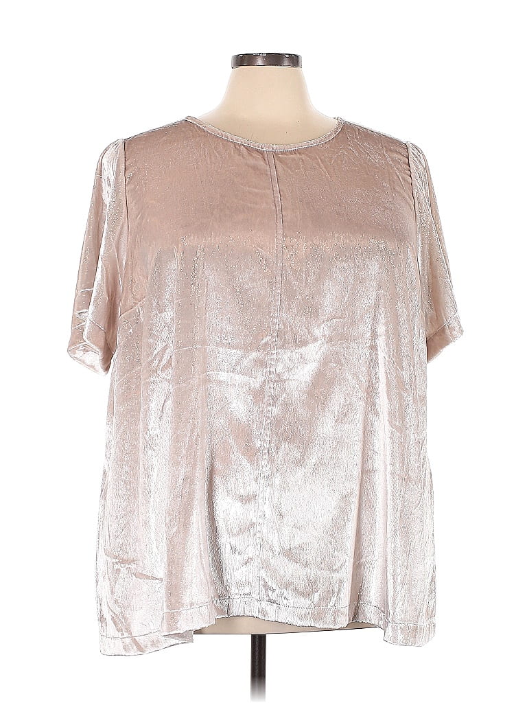 Lane Bryant 100 Polyester Metallic Silver Short Sleeve Blouse Size 28