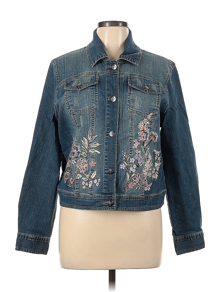 La Bellum Hillary Scott Floral Graphic Blue Denim Jacket Size L 67