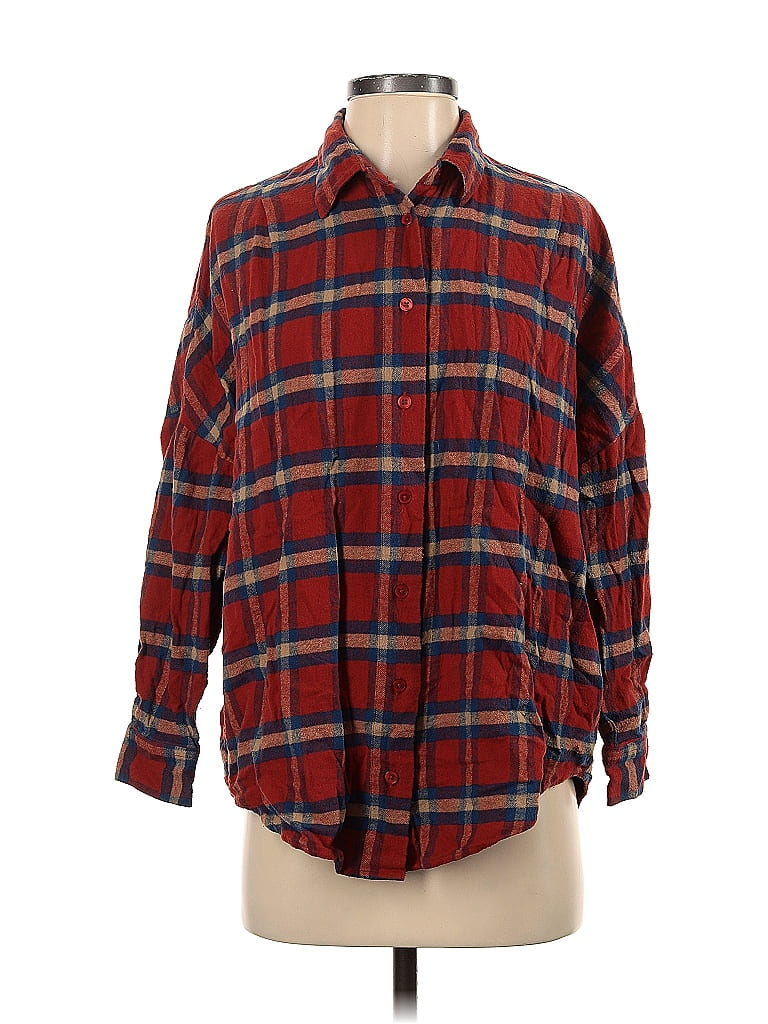 French Connection 100% Cotton Plaid Red Long Sleeve Button-Down Shirt ...