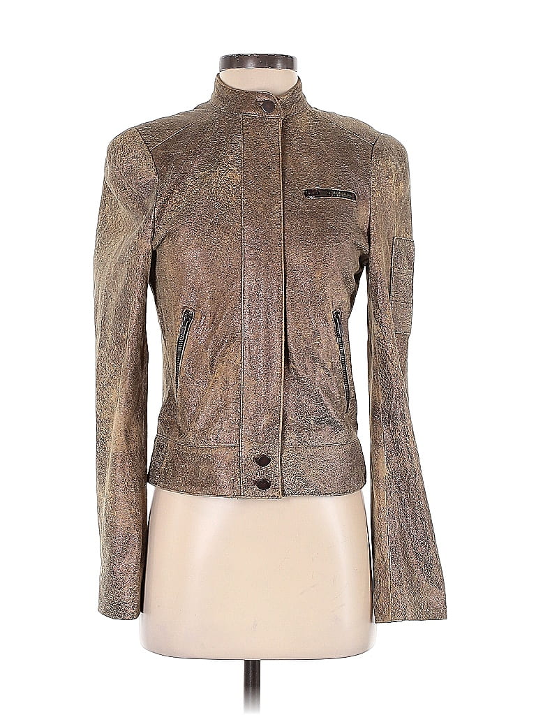 Kelly Wearstler 100% Leather Metallic Brown Tan Leather Jacket Size 4 ...