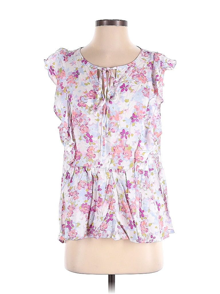 Emily Wonder 100% Rayon Floral Paisley Pink White Sleeveless Blouse ...