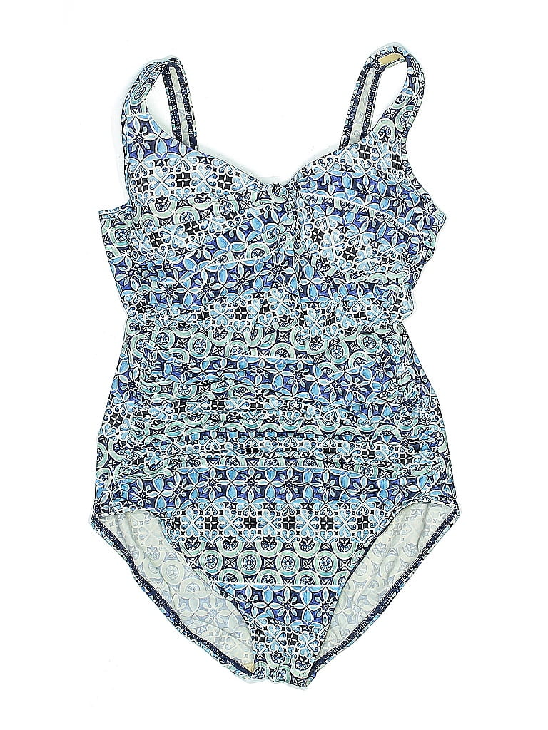 Talbots Paisley Tweed Floral Graphic Blue One Piece Swimsuit Size 14 ...