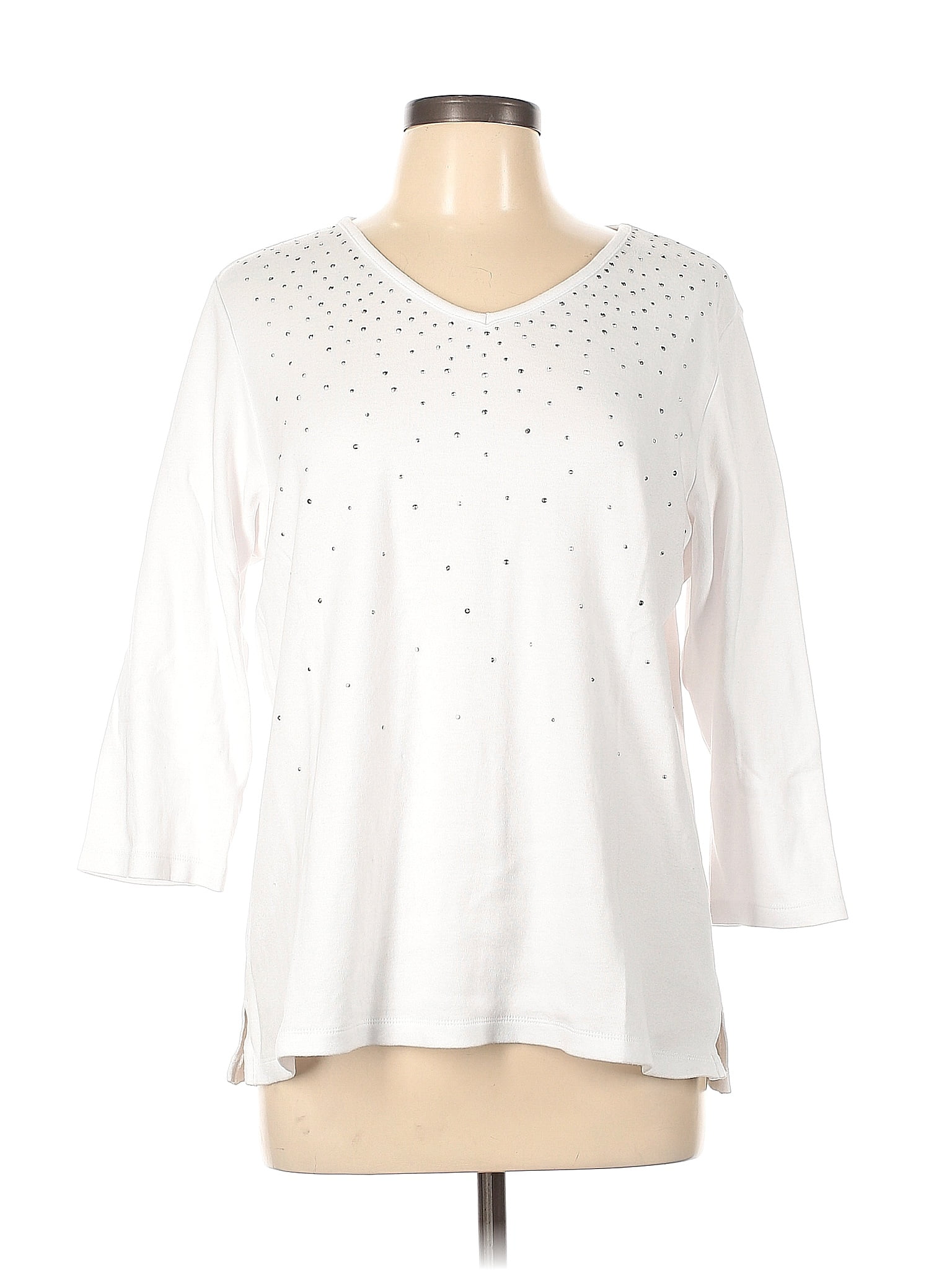 Quacker Factory 100% Cotton Stars White 3/4 Sleeve T-Shirt Size L - 56% ...