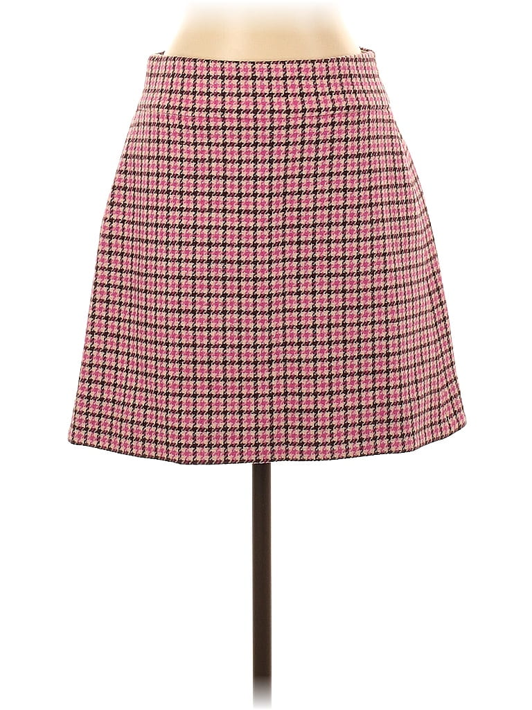 J.Crew Houndstooth Argyle Checkered-gingham Plaid Tweed Pink Wool Skirt ...