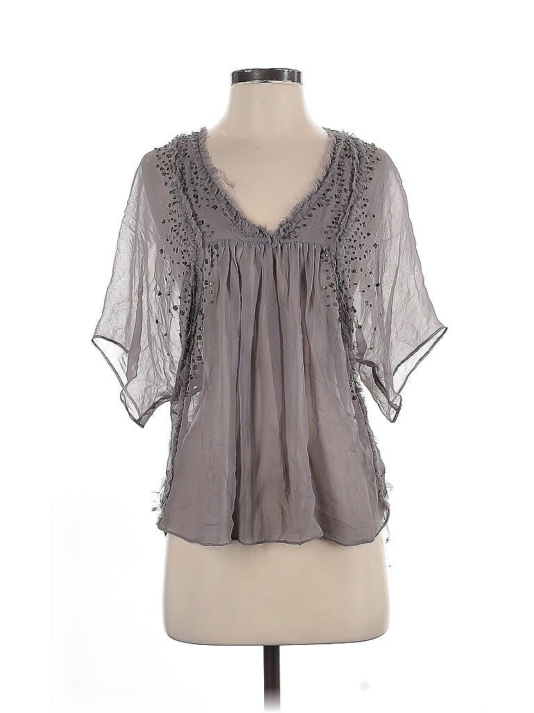 Sailana 100% Silk Gray Short Sleeve Silk Top Size XS - 81% off | ThredUp