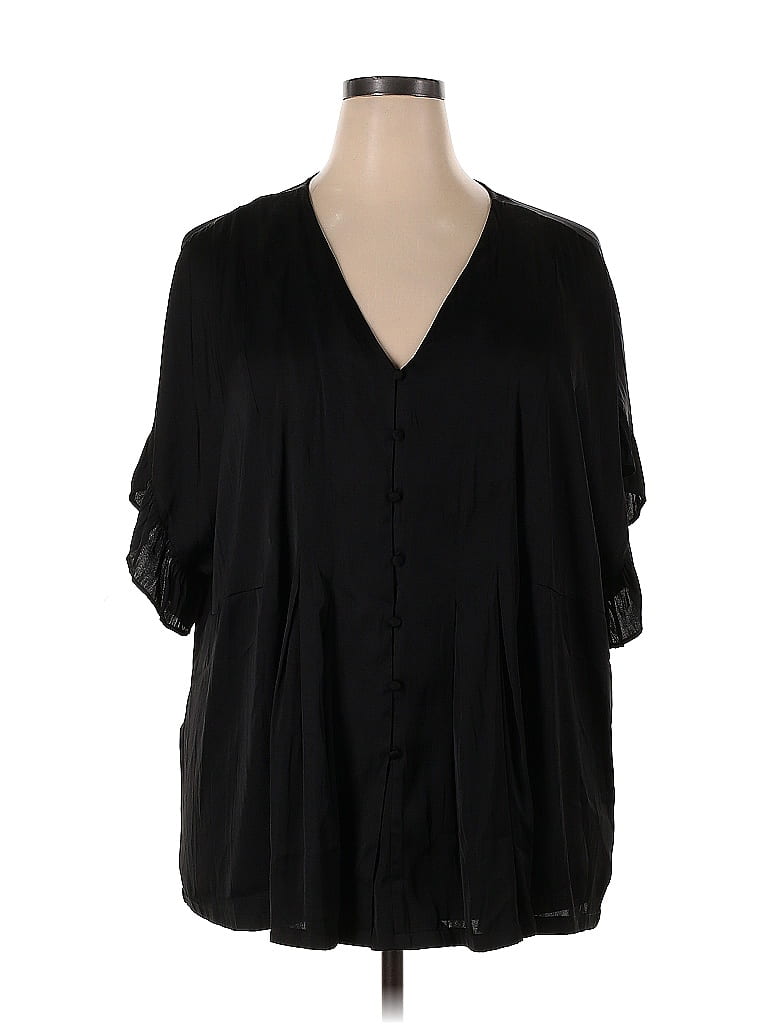 Left Coast by Dolan 100% Polyester Black Short Sleeve Blouse Size 2X ...