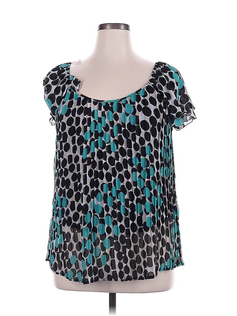 New Directions 100% Polyester Animal Print Polka Dots Teal Short Sleeve ...