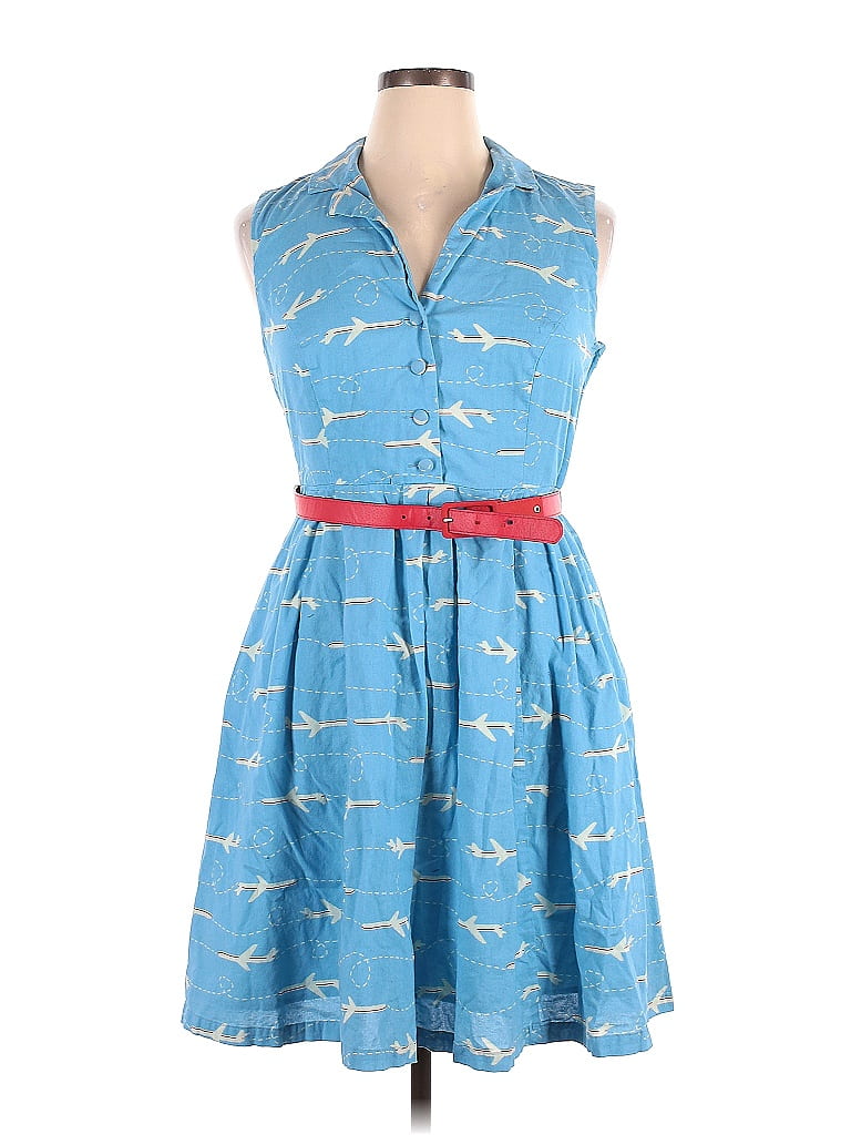 Modcloth 100 Cotton Blue Casual Dress Size 14 51 Off Thredup