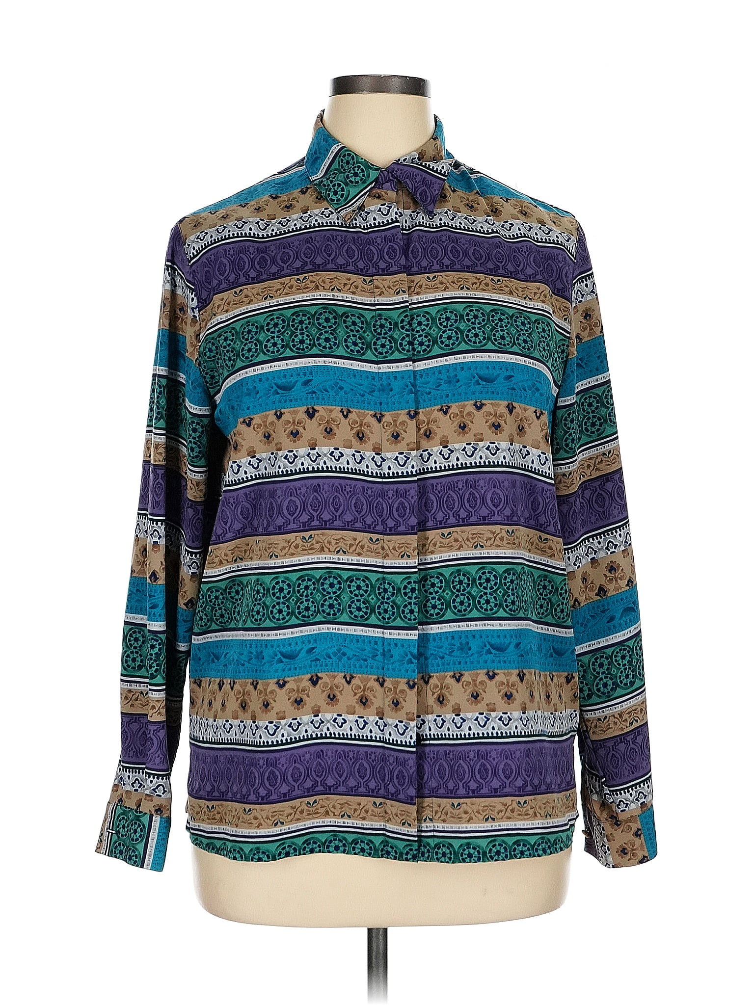 Alfred Dunner 100% Polyester Print Teal Long Sleeve Blouse Size 14 - 55 ...