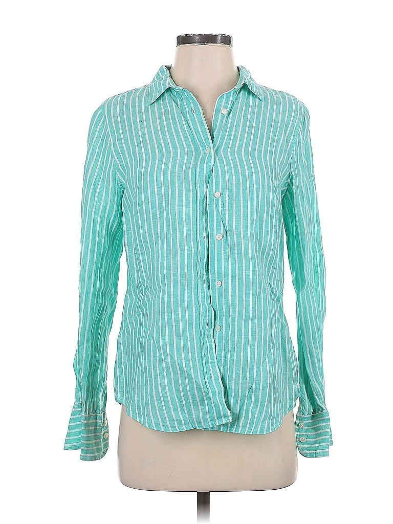 Baird Mcnutt For J.crew 100% Linen Stripes Teal Long Sleeve Button-Down Shirt Size 4 - 73% off ...