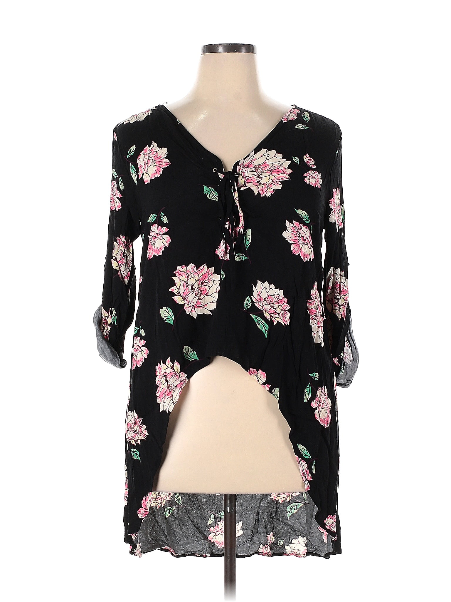 Intu. 100% Rayon Floral Black 3/4 Sleeve Blouse Size XL - 70% off | ThredUp