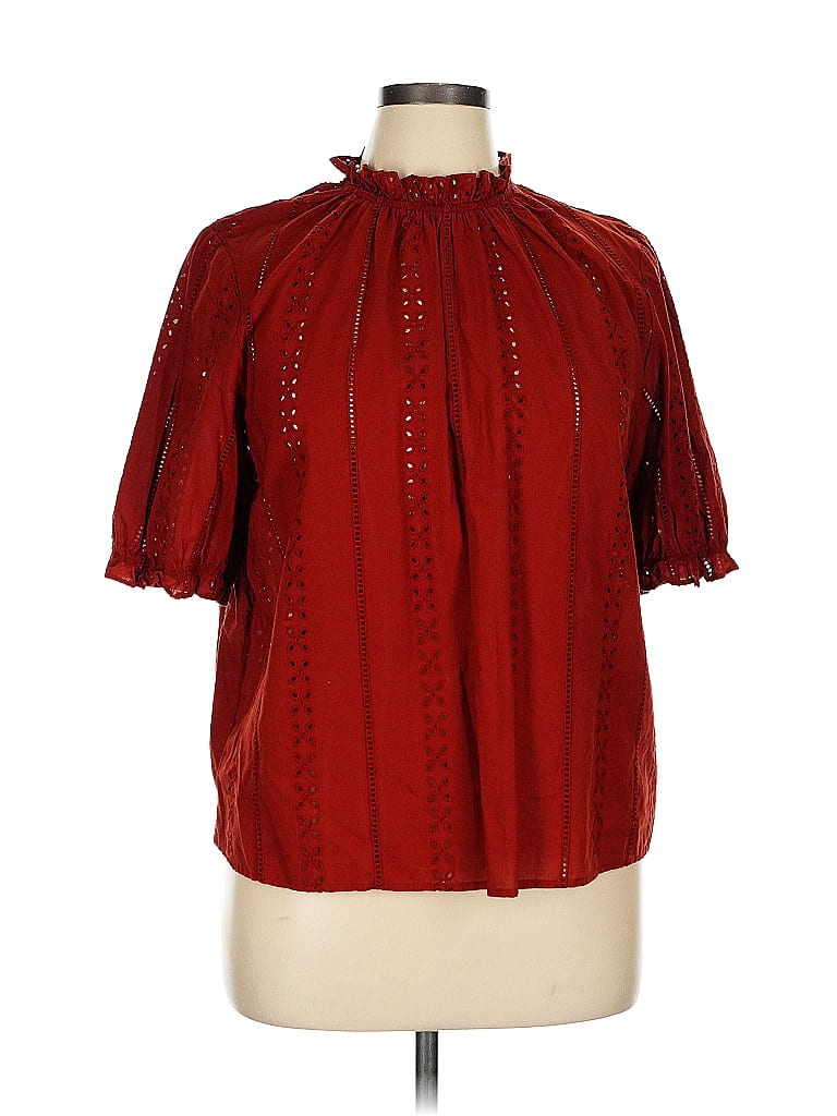 Universal Thread 100% Cotton Burgundy Short Sleeve Blouse Size XL - 21% ...