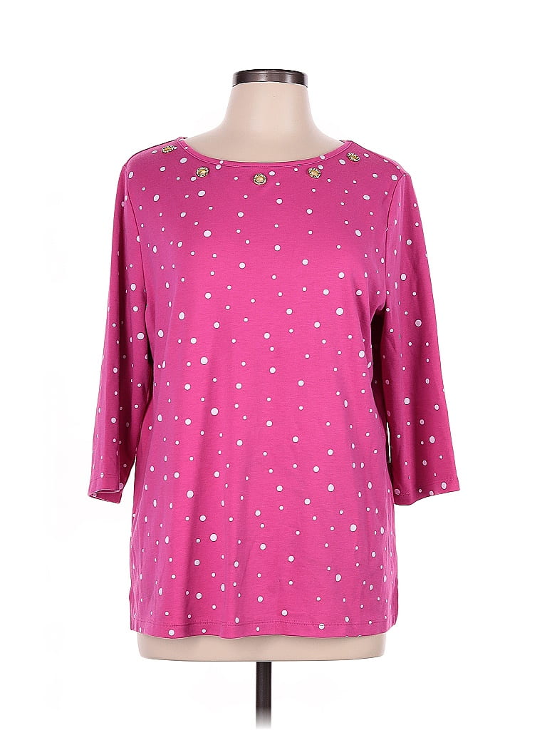 Quacker Factory Polka Dots Pink 3/4 Sleeve T-Shirt Size L - 53% off ...