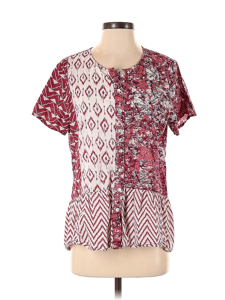 LOGO by Lori Goldstein 100% Cotton Burgundy Short Sleeve Blouse Size S ...