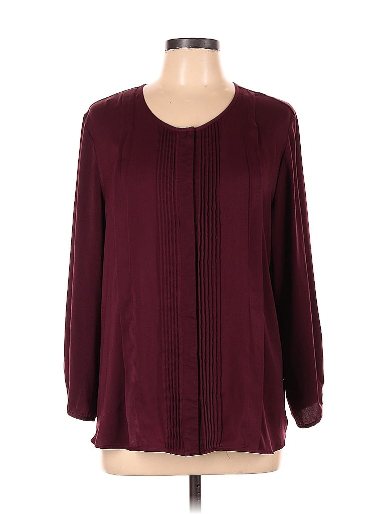 Left Coast by Dolan 100% Polyester Burgundy Long Sleeve Blouse Size L ...