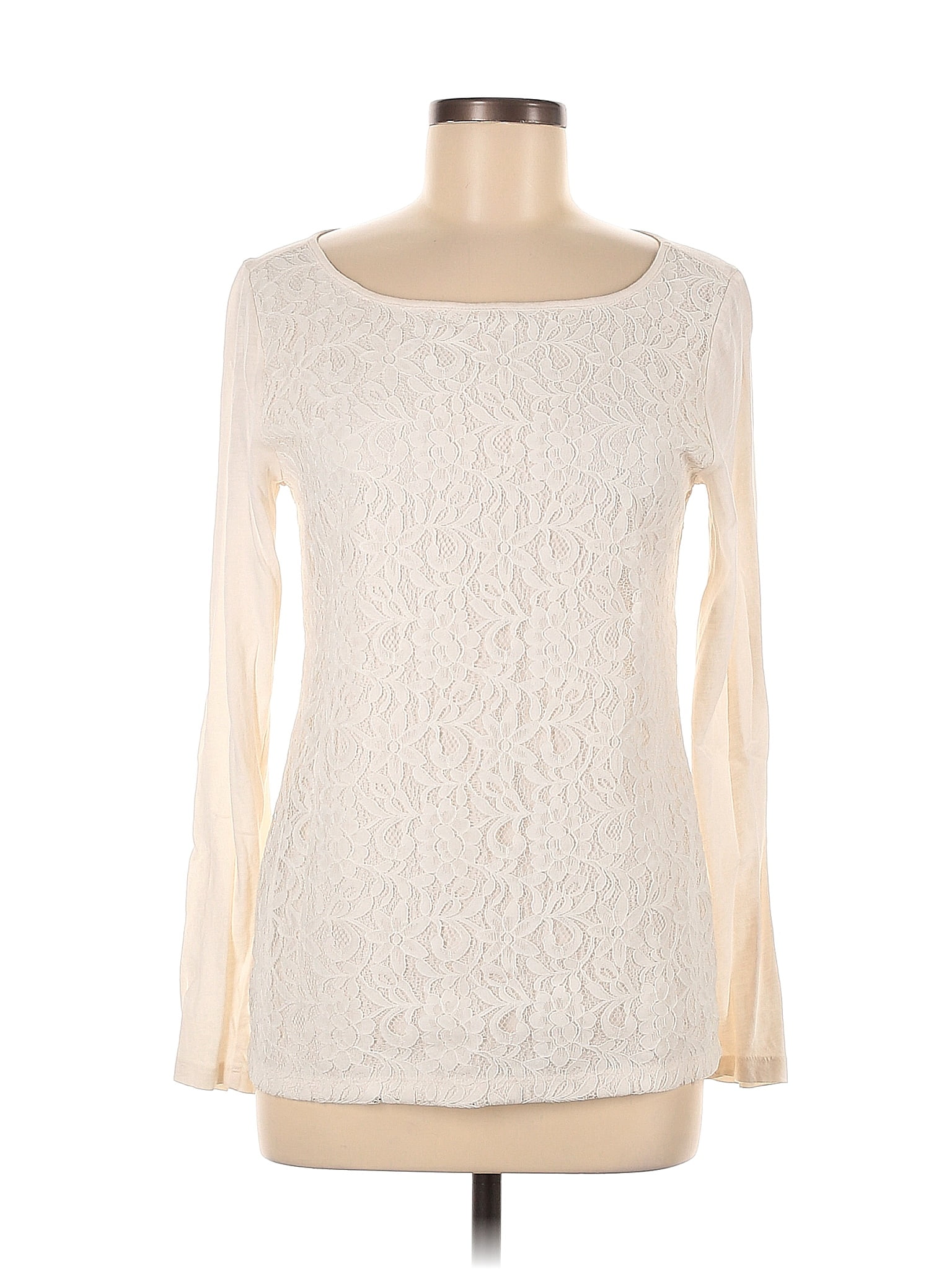 Ann Taylor LOFT Outlet 100% Cotton Ivory Long Sleeve Top Size M - 48% ...