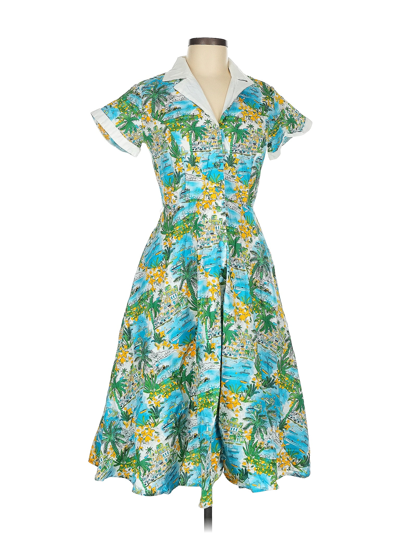 Unique Vintage Tropical Teal Casual Dress Size M - 63% off | ThredUp