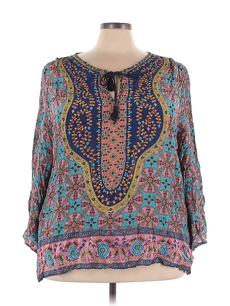 Tolani 100% Silk Blue 3/4 Sleeve Silk Top Size 3X (Plus) - 70% off ...