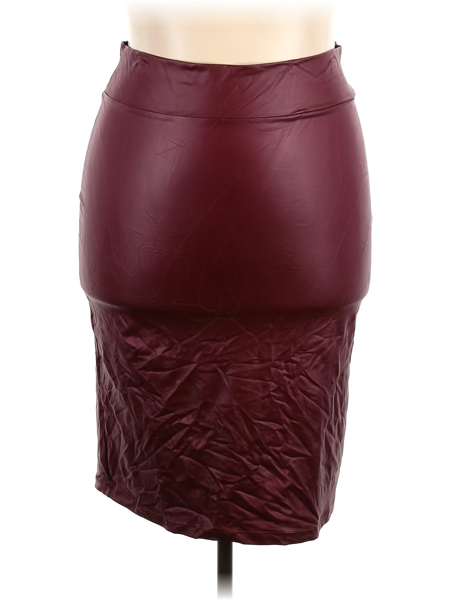 Simlu Solid Burgundy Faux Leather Skirt Size 3X (Plus) - 42% off | ThredUp