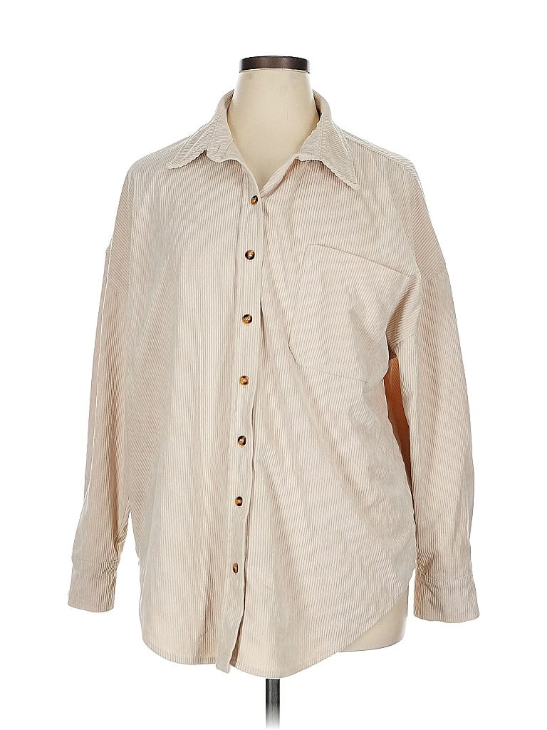 Unbranded 100% Polyester Tan Long Sleeve Button-Down Shirt Size XL (plus) - 67% off | ThredUp