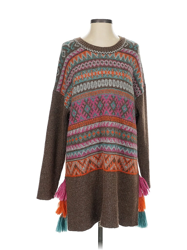 Peruvian Connection Graphic Color Block Brown Pullover Sweater Size L ...