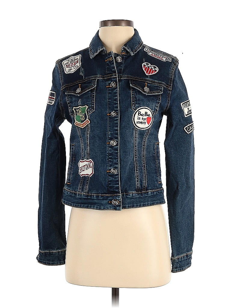 Bebe Graphic Blue Denim Jacket Size S - 69% off | ThredUp