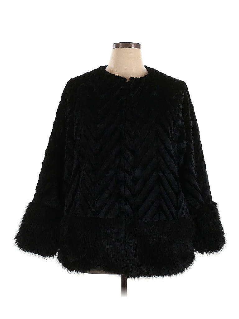 Nina Leonard 100% Polyester Chevron-herringbone Black Faux Fur Jacket ...
