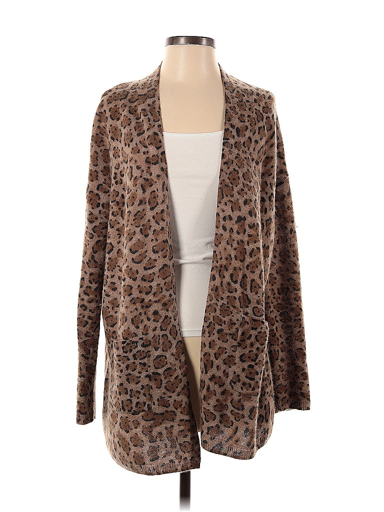 M Magaschoni 100% Cashmere Animal Print Brown Cashmere Cardigan Size S ...