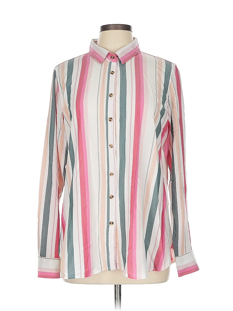 Evy's Tree 100% Rayon Stripes Pink Long Sleeve Button-Down Shirt Size L - 66% off | ThredUp