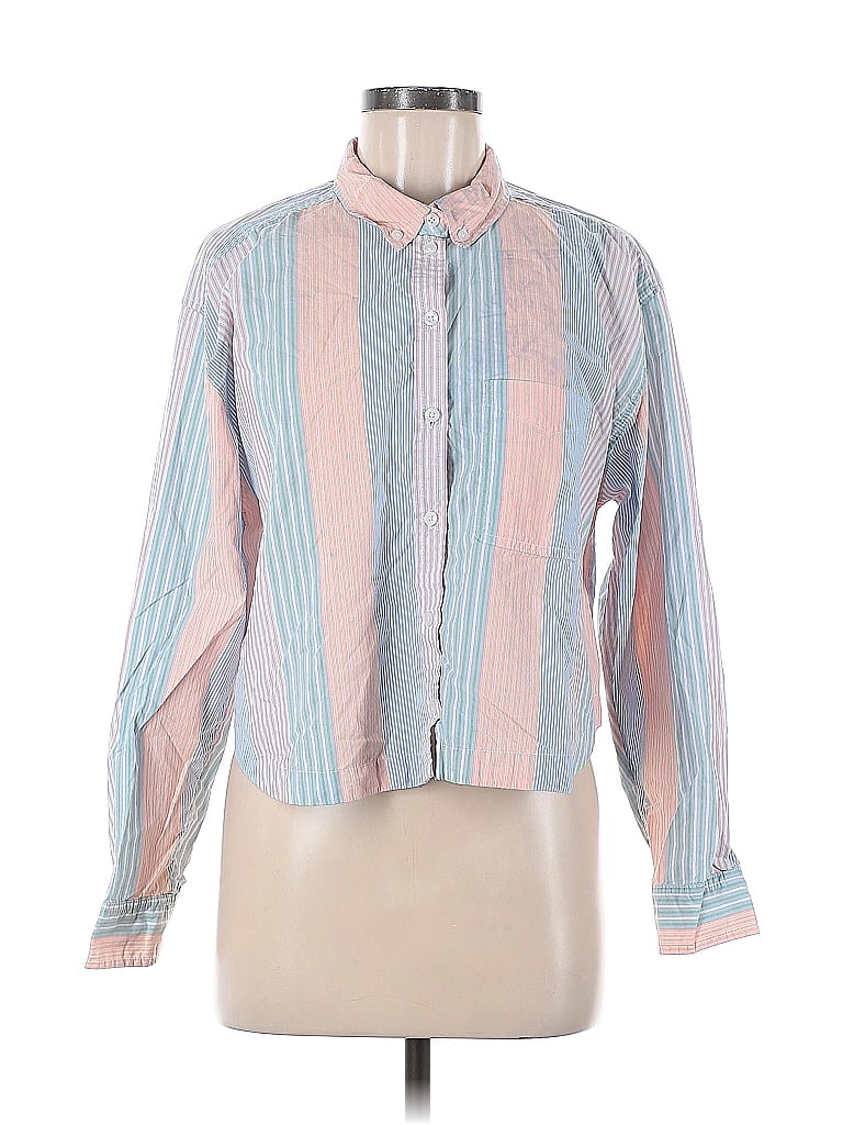 American Eagle Outfitters 100% Cotton Stripes Pink Long Sleeve Blouse Size M - 60% off | ThredUp