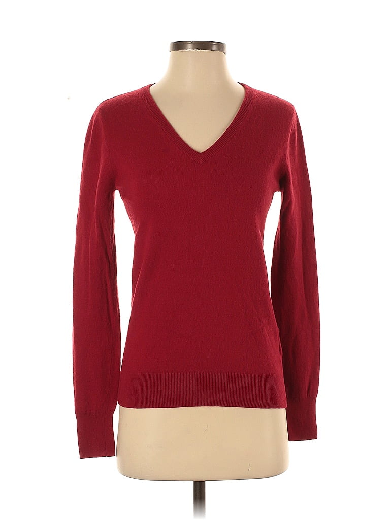 Galeries Lafayette 100% Cashmere Burgundy Red Cashmere V-Neck Sweater ...