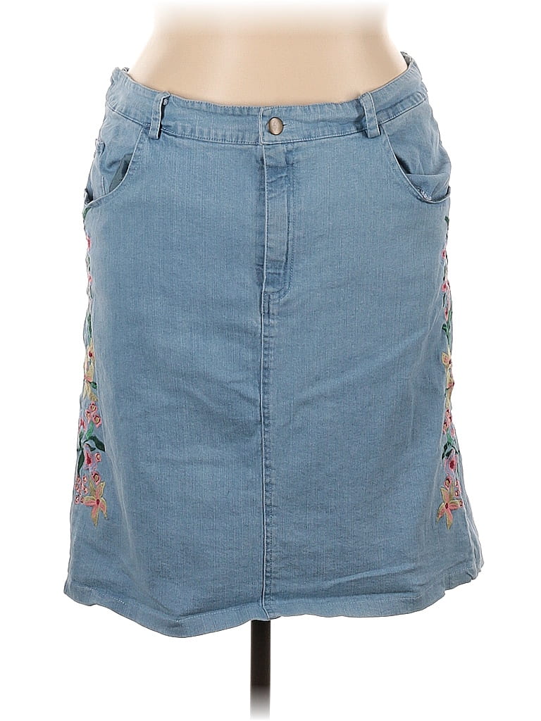 Colleen Lopez Floral Blue Denim Skirt Size 1X (Plus) - 73% off | ThredUp