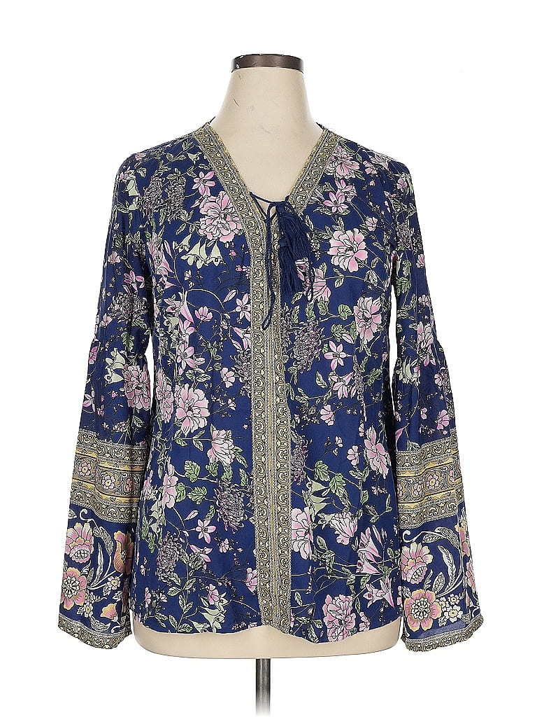 Weekend Suzanne Betro 100% Polyester Paisley Blue Long Sleeve Blouse ...