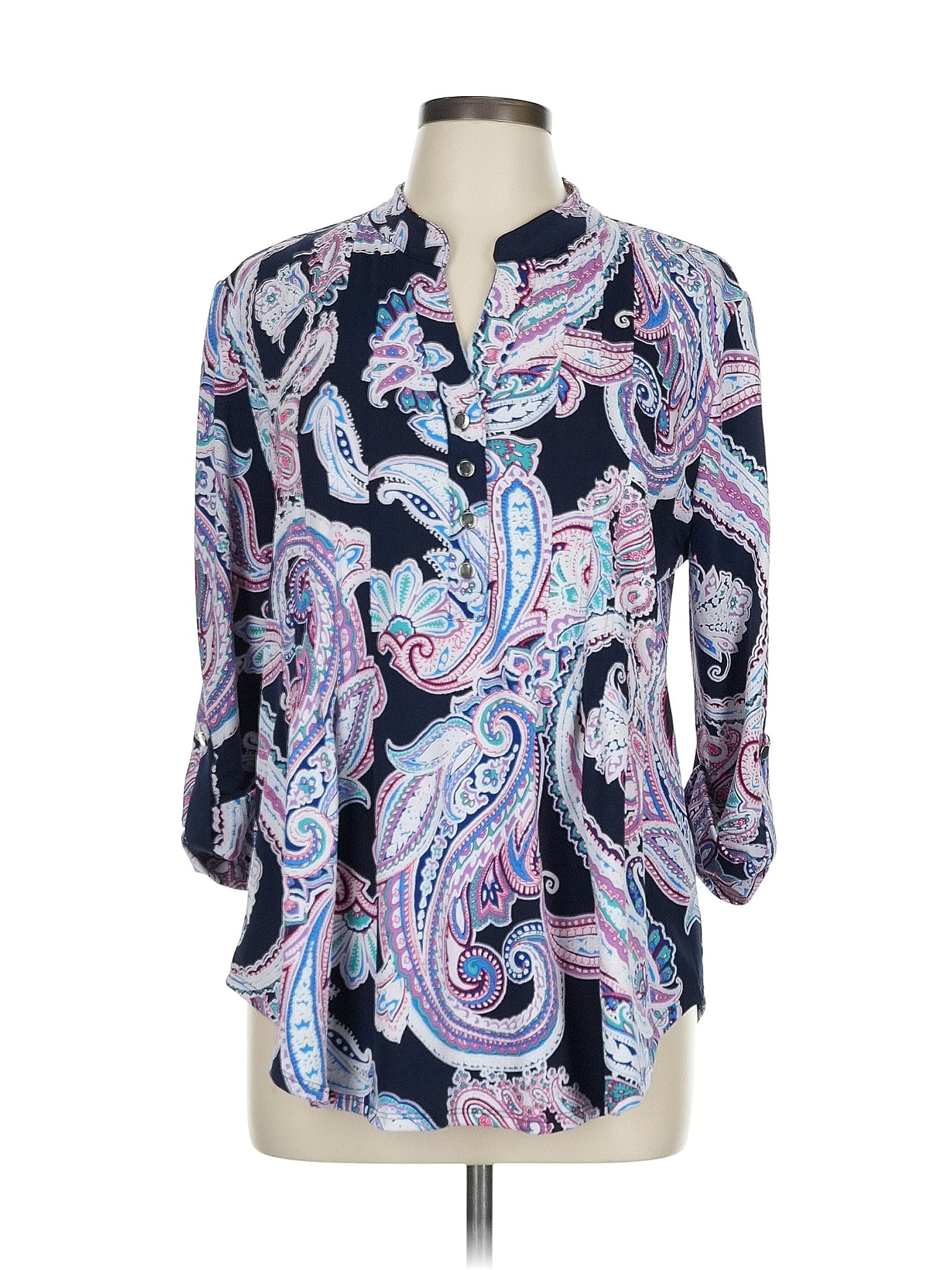 New Directions Paisley Blue 3/4 Sleeve Blouse Size L - 69% off | ThredUp