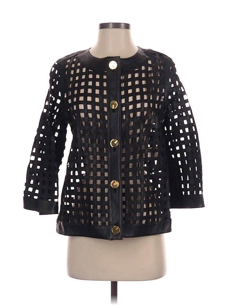 Escada 100% Lambskin Checkered-gingham Brown Black Leather Jacket Size ...