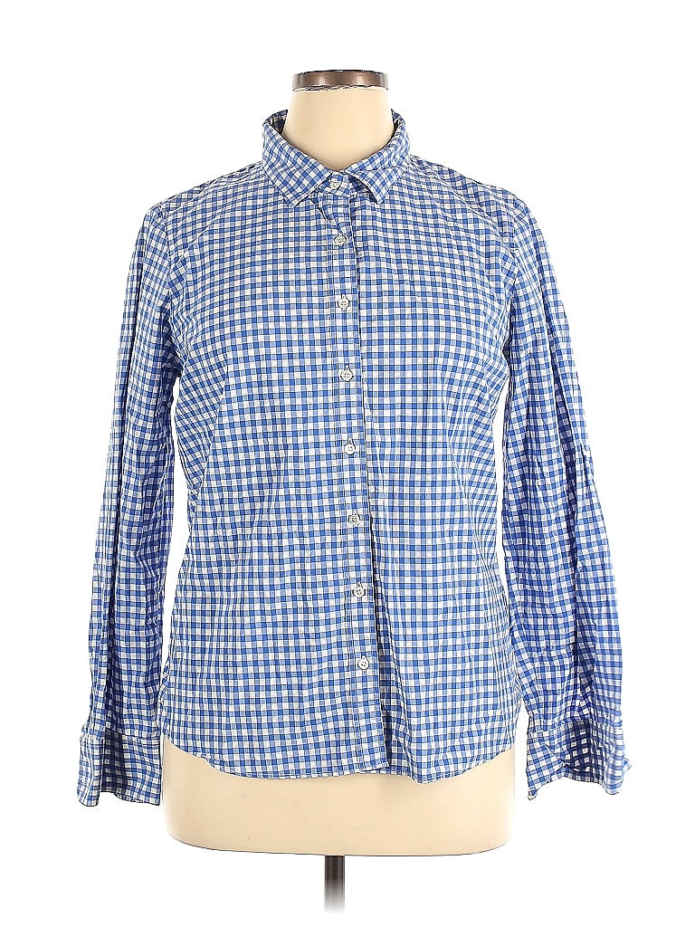 J.Crew 100% Cotton Checkered-gingham Blue Long Sleeve Button-Down Shirt Size 16 - 76% off | ThredUp