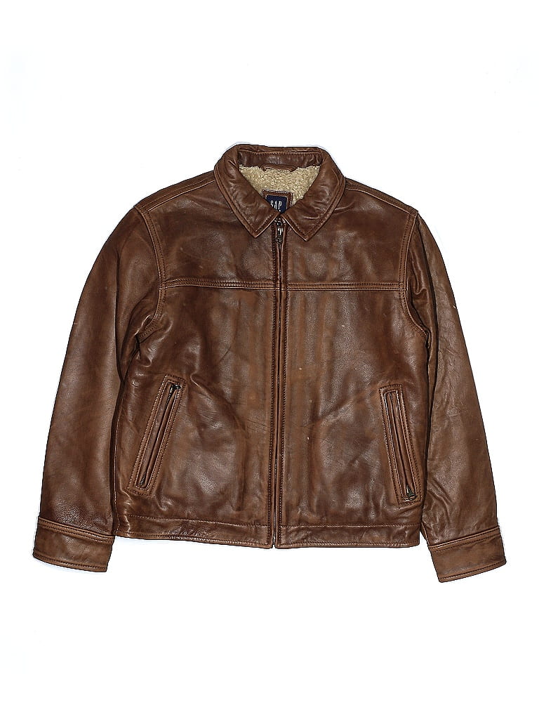 Gap 100% Leather Solid Brown Leather Jacket Size X-Large (Youth) - 20% off | ThredUp