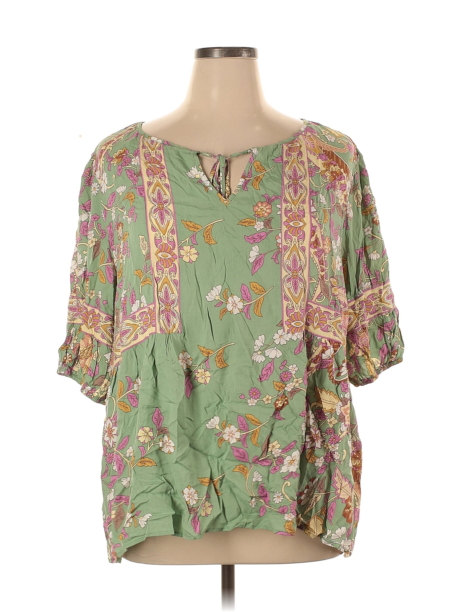GiGio 100% Rayon Green Short Sleeve Blouse Size 1X (Plus) - 59% off ...