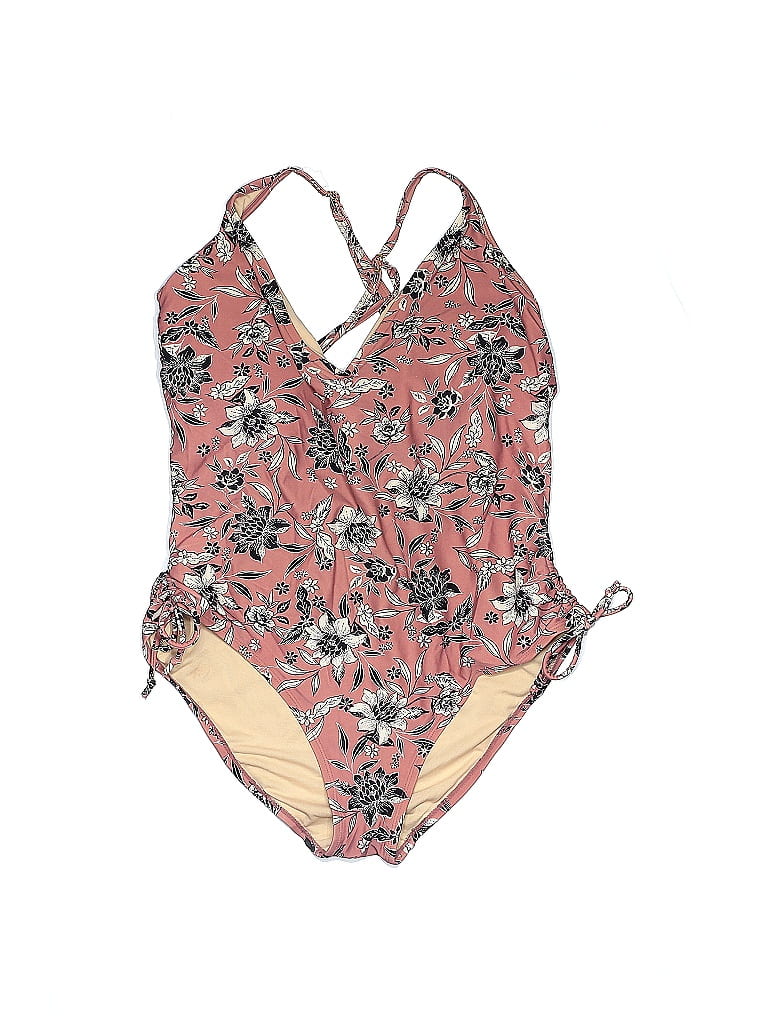 Kona Sol Floral Burgundy Tan One Piece Swimsuit Size XL - 36% off | ThredUp