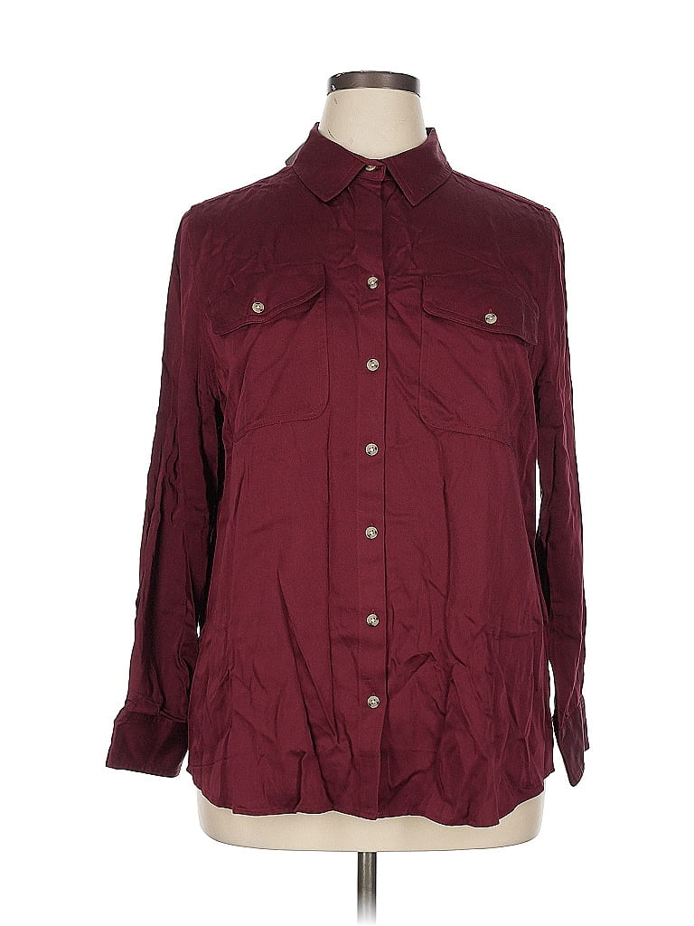 Chico's 100% Modal Burgundy Long Sleeve Button-Down Shirt Size XL - 74% ...
