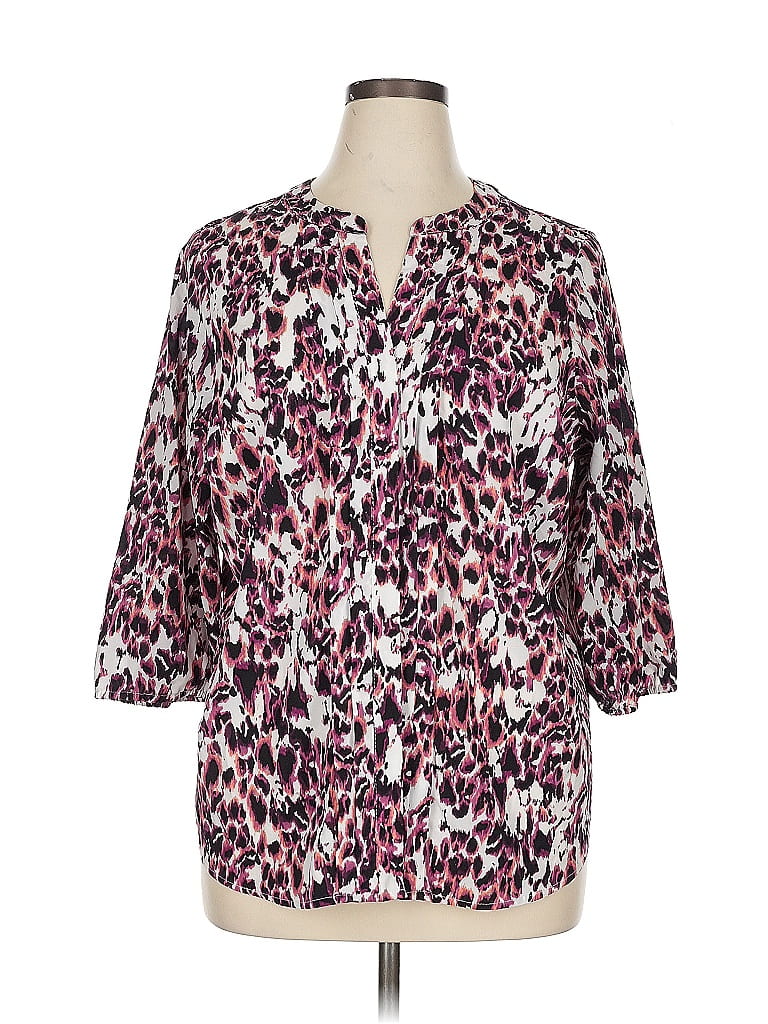 212 Collection 100% Polyester Animal Print Pink 3/4 Sleeve Blouse Size ...