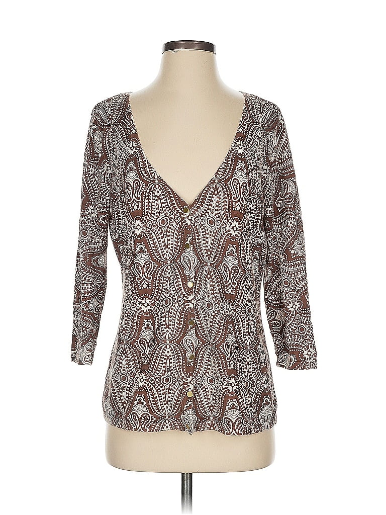 Talbots 100% Pima Cotton Paisley Brown Cardigan Size M - 79% off | ThredUp