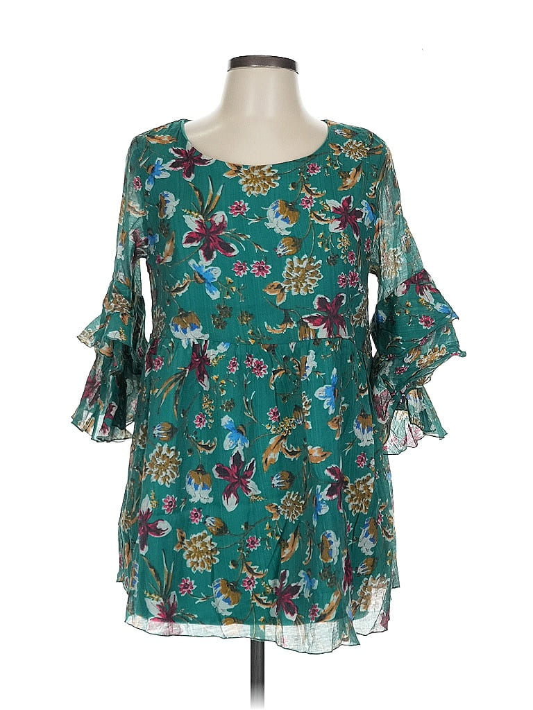 Suzanne Betro 100% Polyester Teal 3/4 Sleeve Blouse Size L - 78% off | ThredUp