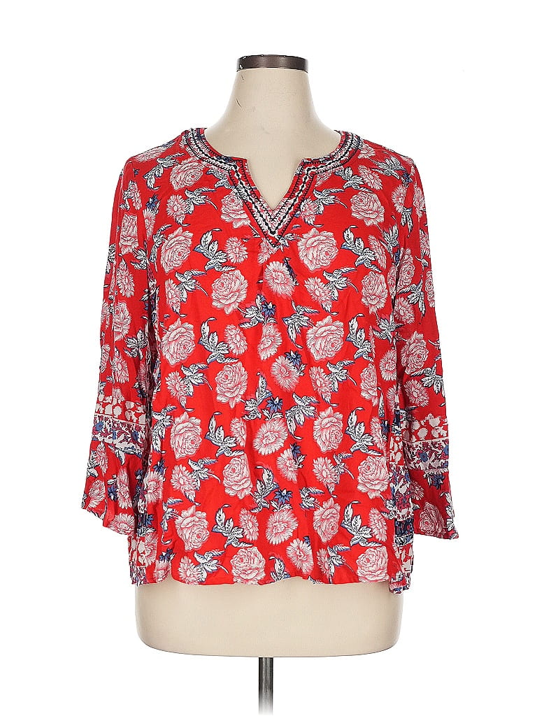 New Directions 100% Rayon Red 3/4 Sleeve Blouse Size XL - 71% off | ThredUp