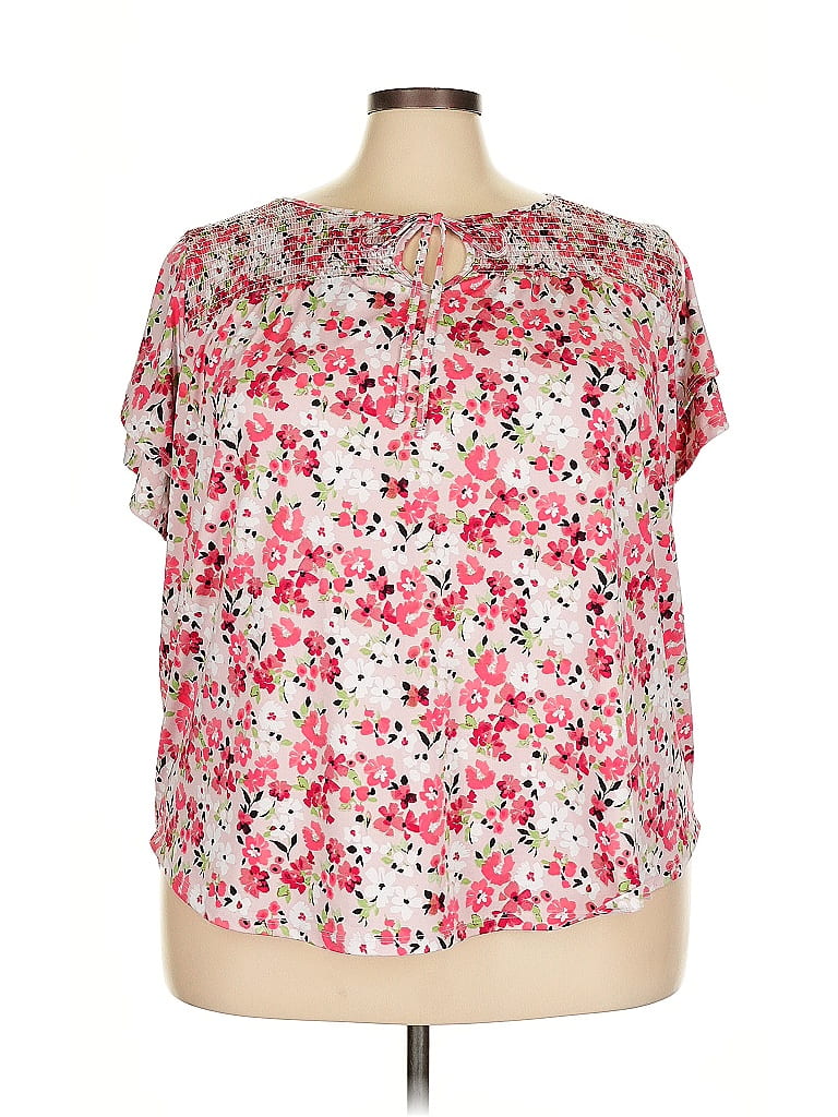 Robert Louis Floral Pink Short Sleeve Blouse Size 3X (Plus) - 57% off ...