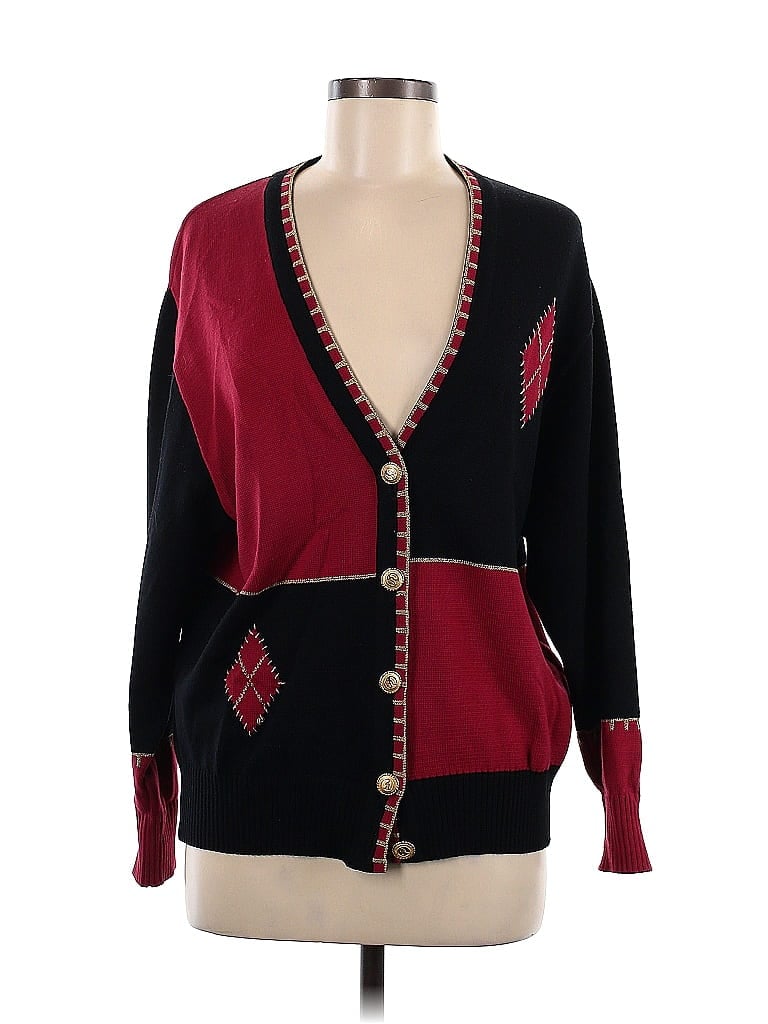 Basler 100% Wool Argyle Burgundy Red Wool Cardigan Size 38 (EU) - 67% ...