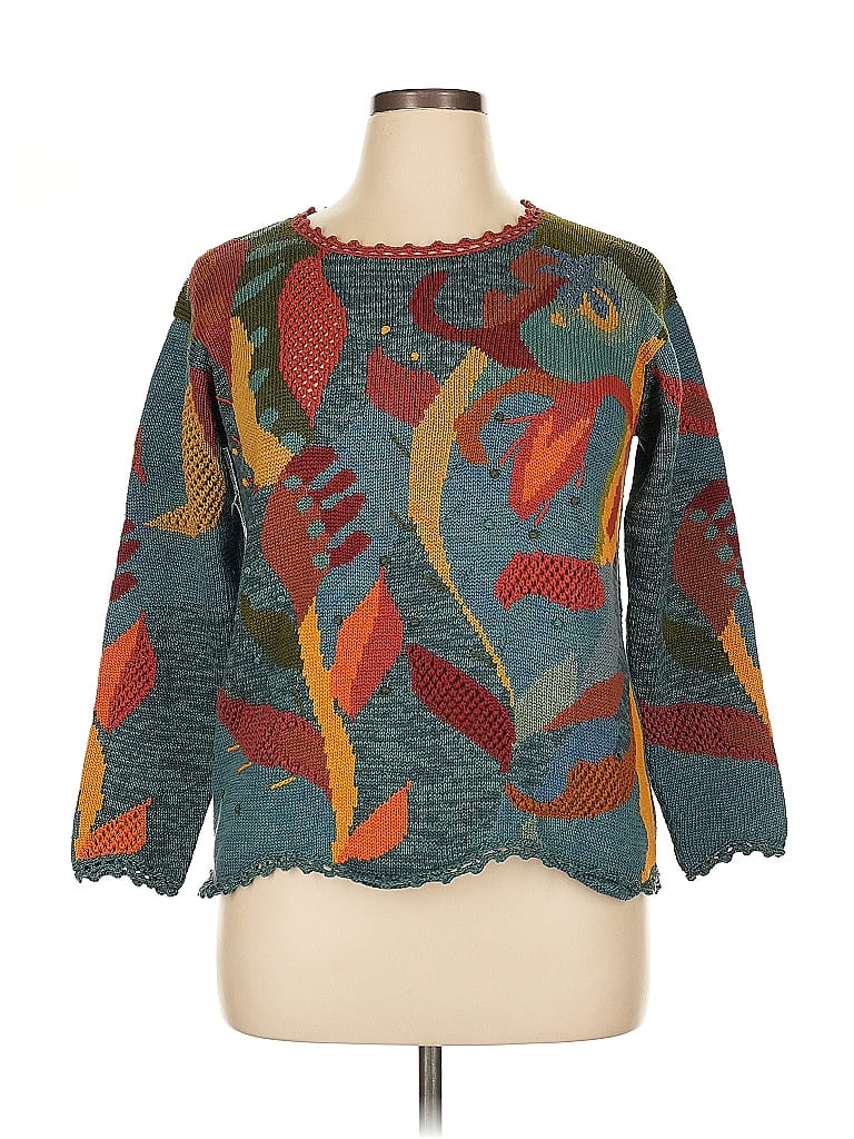 Peruvian Connection 100% Pima Cotton Tropical Teal Green Pullover Sweater Size XL (Estimated ...